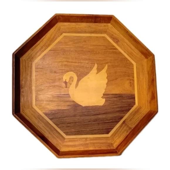 Unique Vintage | Accents | Vintage 7s Wood Inlay Swan Octagonal Tray ...